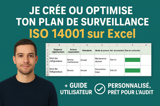 Je vais créer ou optimiser ton plan de surveillance ISO 14001 sur Excel ...