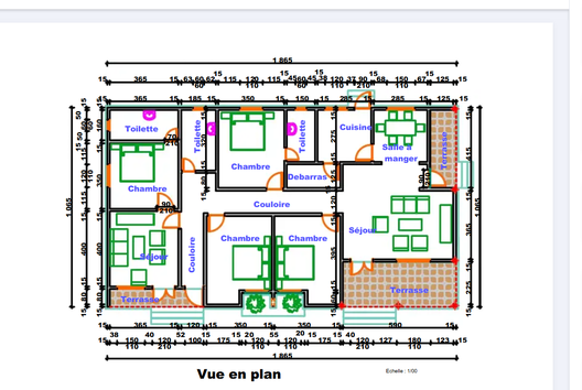 Je vais dessiner la vue en plan coté 2D de votre projet de construction ...