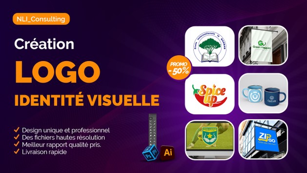 Je vais créer un logo professionnel et une identité visuelle mémorable pour votre marque ou ...