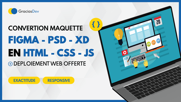 Je vais convertir votre maquette FIGMA, XD, PSD en HTML/CSS par GraciasDev
