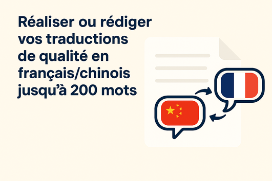 Je vais réaliser vos traductions de qualité en français/chinois ou ...