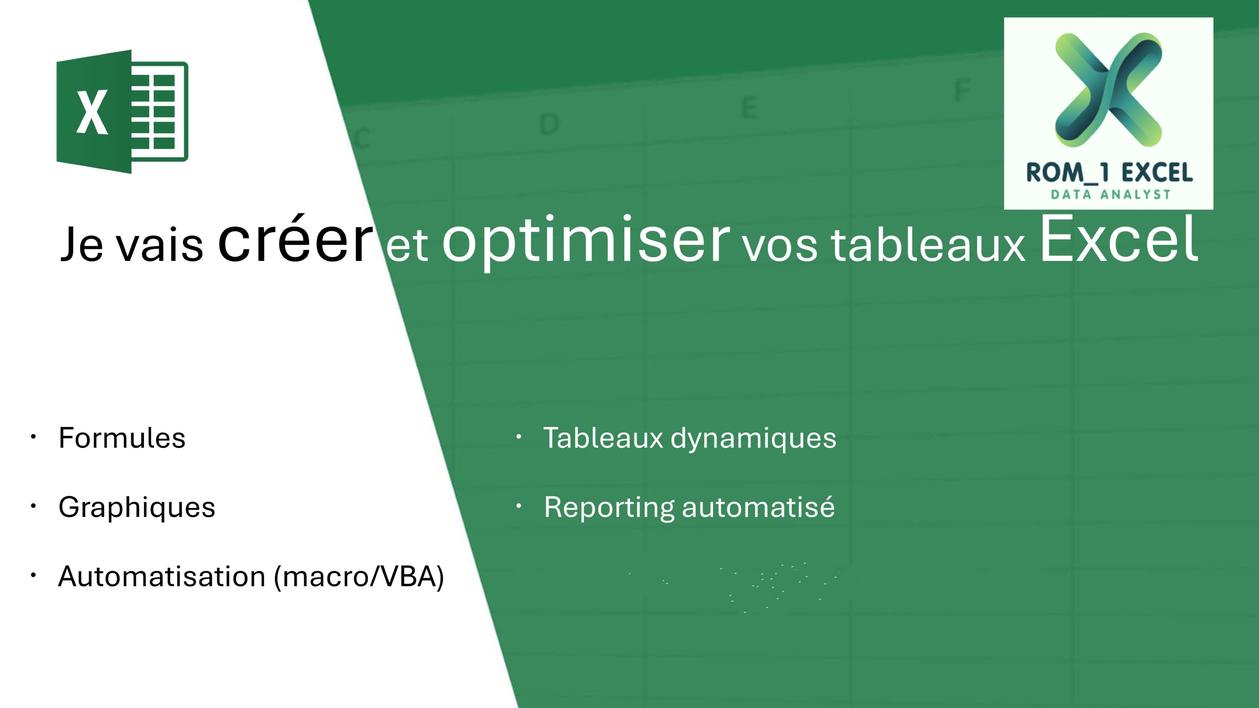 Je vais analyser vos données Excel et créer des tableaux, graphiques et mises en forme claires ...