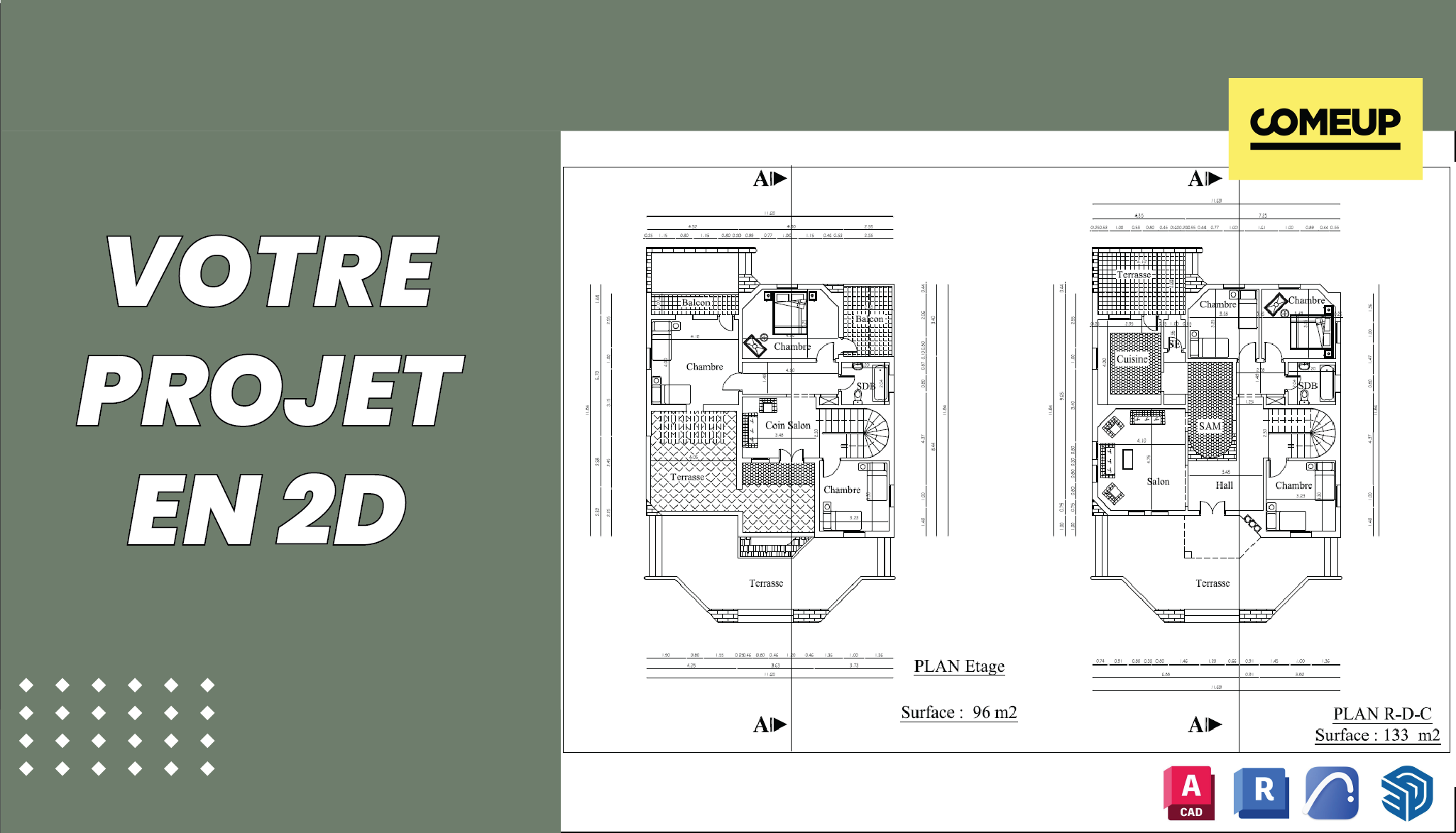 Je vais dessiner les plans 2D de votre projet d'architecture par RC ...