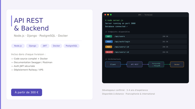 Je vais développer votre API REST ou backend Node.js et Django sur ...
