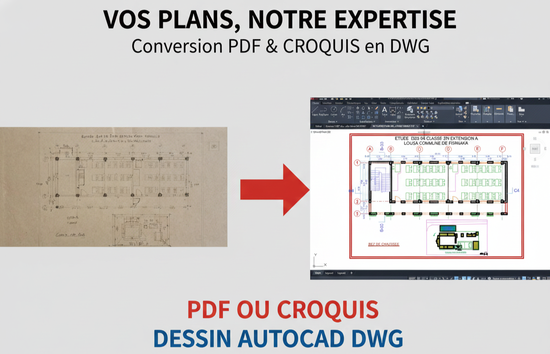 Je vais convertir vos fichiers JPG, PNG ou PSD en plans AutoCAD propres ...