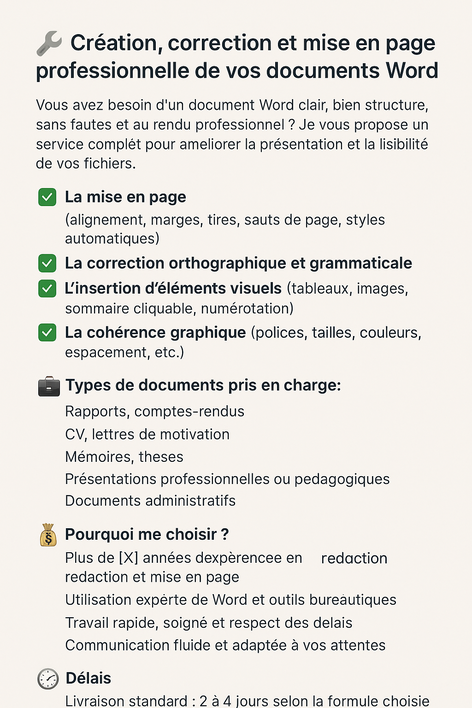 Je vais créer, corriger ou mettre en page vos documents Word de manière ...
