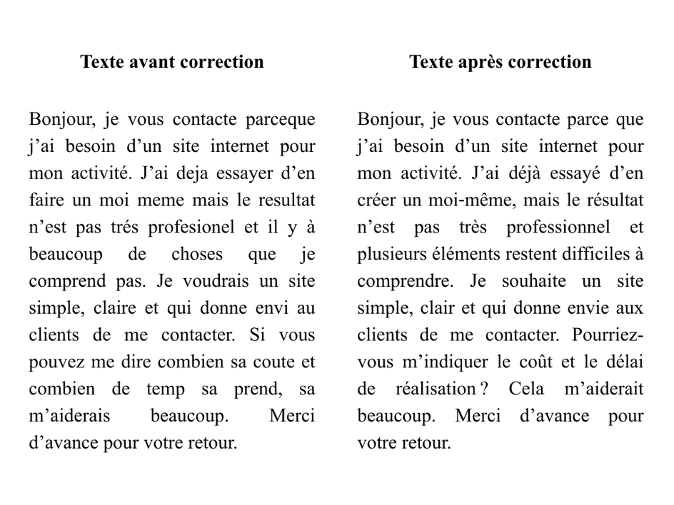 Je vais relire et corriger vos textes avec une orthographe ...