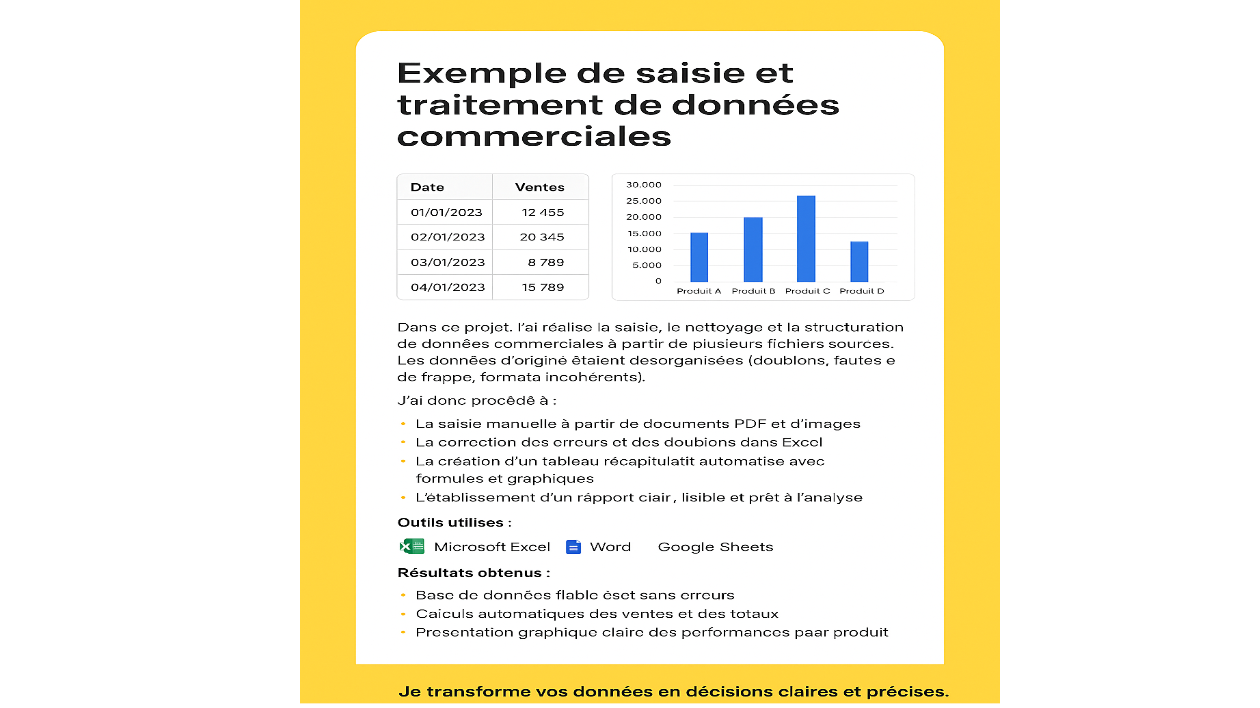 Je vais Je ferai la saisie et lorganisation de vos données Excel ou PDF ...