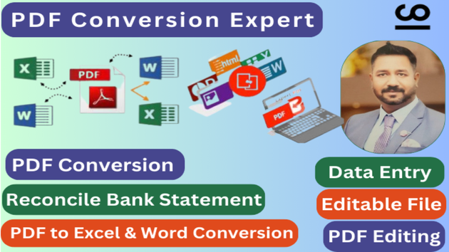 I will do fast data entry, PDF Conversion, pdf to Excel & Word editing ...