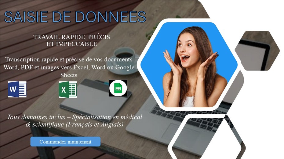 Je vais être votre assistante virtuel pour transcrire vos documents Word, PDF , photos en Excel ...