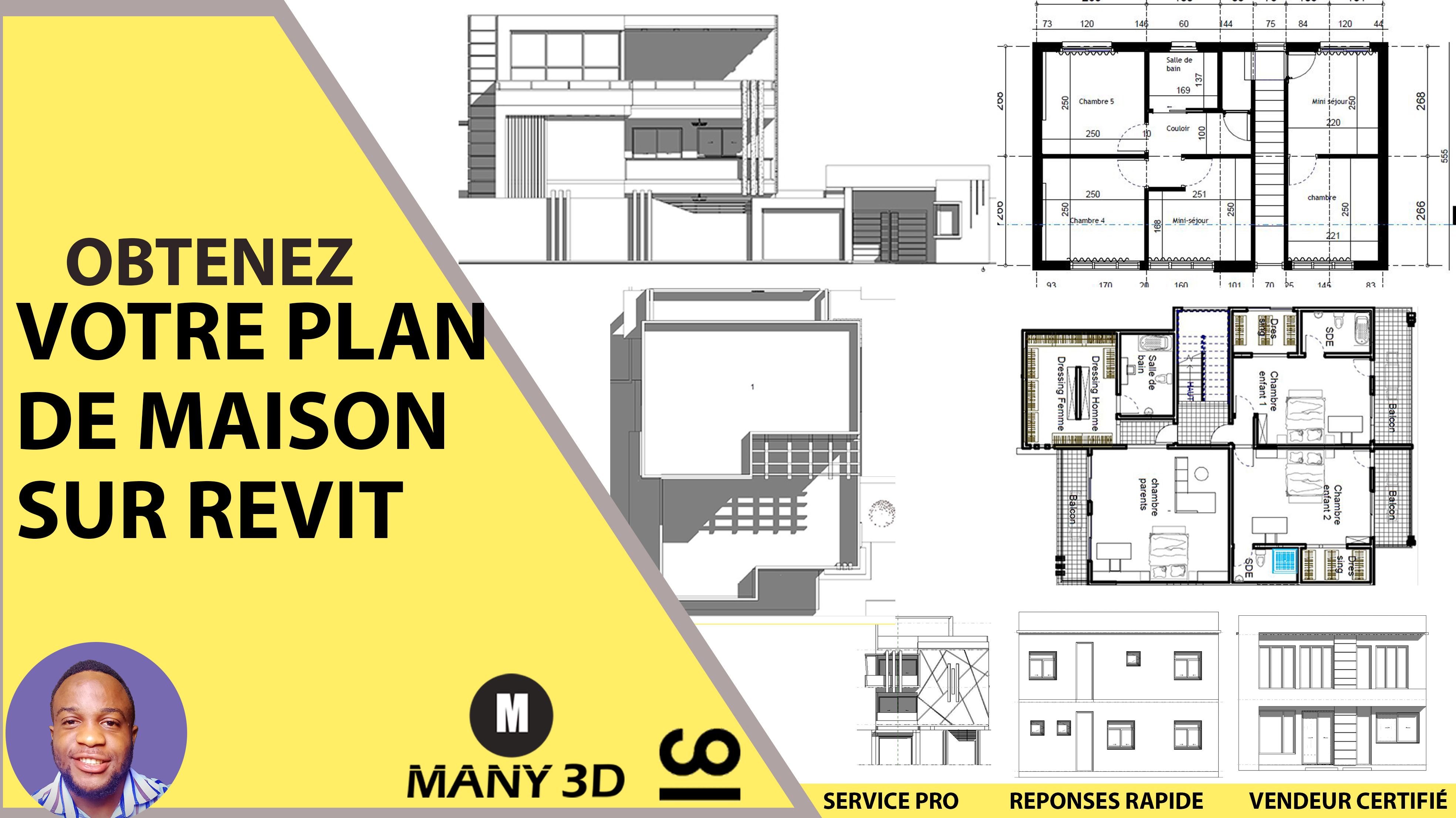 Je vais dessiner votre plan de maison sur Revit par Many3d