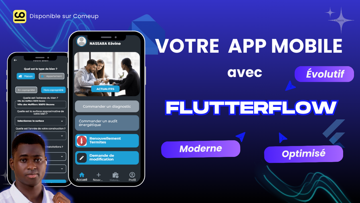 Je vais créer votre application mobile professionnelle sans code avec FlutterFlow par Vine_Mobile