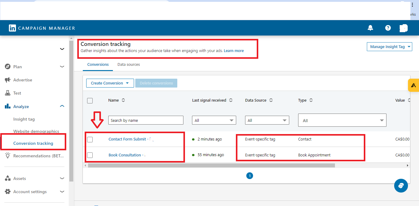I will setup microsoft bing ads uet tag conversion goal linkedin insight tracking Google Tag ...