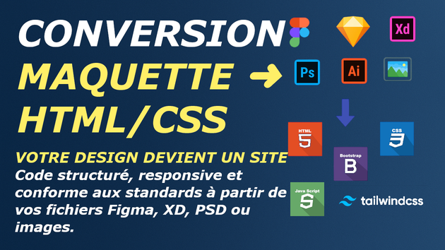 Je vais convertir votre maquette Figma, Adobe XD, PSD ou image en HTML ...
