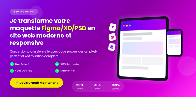 Je vais transforme votre maquette Figma/XD/PSD en site web moderne et ...