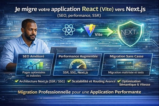 Je vais migrer votre application React (Vite) vers Next.js (SEO, performance, SSR) par pakileonel