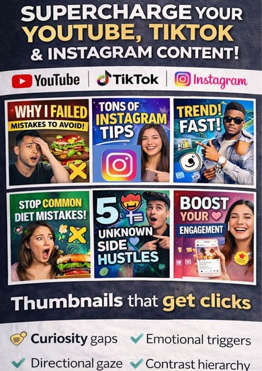 I will high-click thumbnails and social graphics for YouTube, TikTok, and Instagram proven click ...