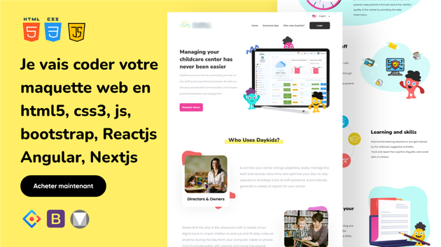 Je vais coder votre maquette web en html5, css3, js, bootstrap, Reactjs, Angular, Nextjs par ...