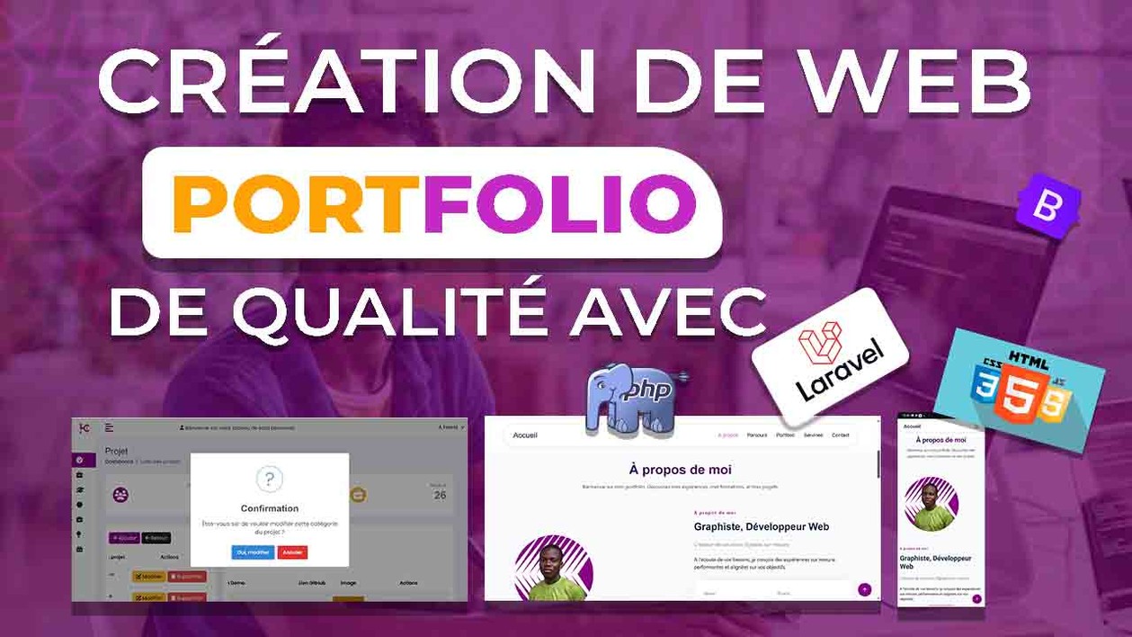 Je vais créer votre portfolio web professionnel avec Laravel, PHP, HTML, CSS, JS et Bootstrap ...