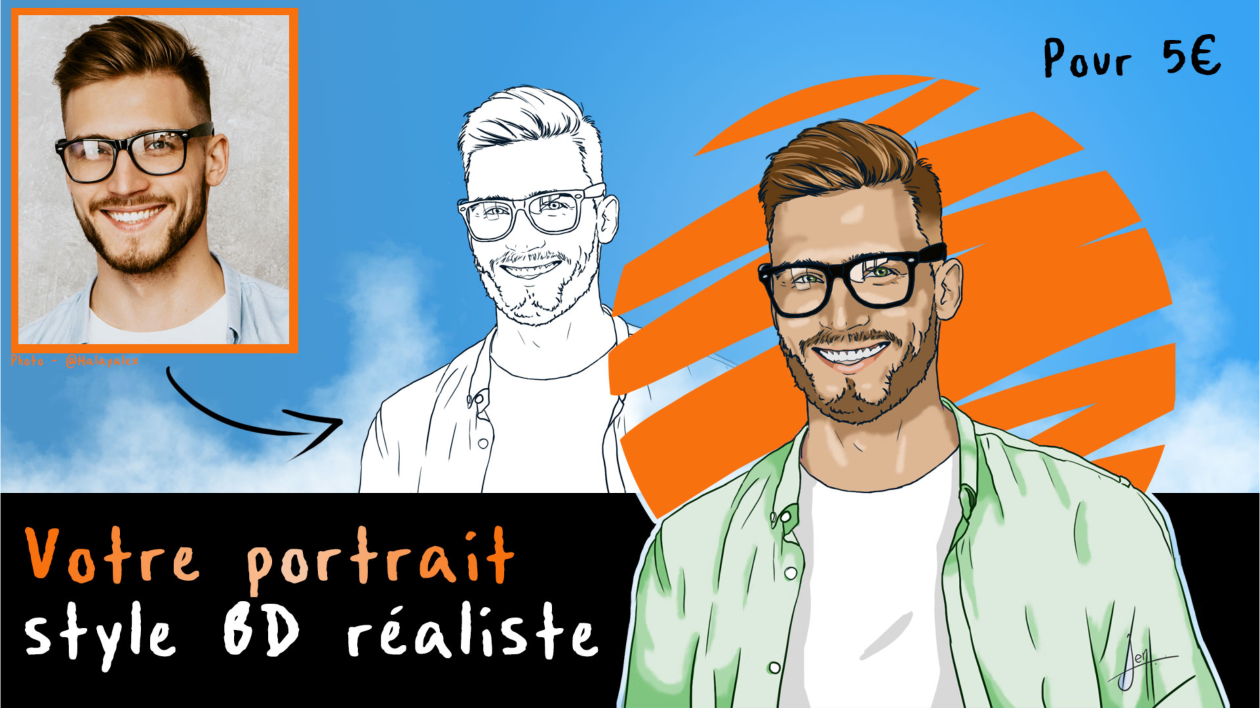 Je vais te dessiner un portrait numérique style BD réaliste par ...
