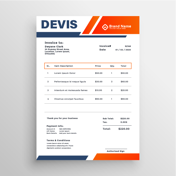 Je vais créer le design de vos devis, factures ou facture pro-forma ...