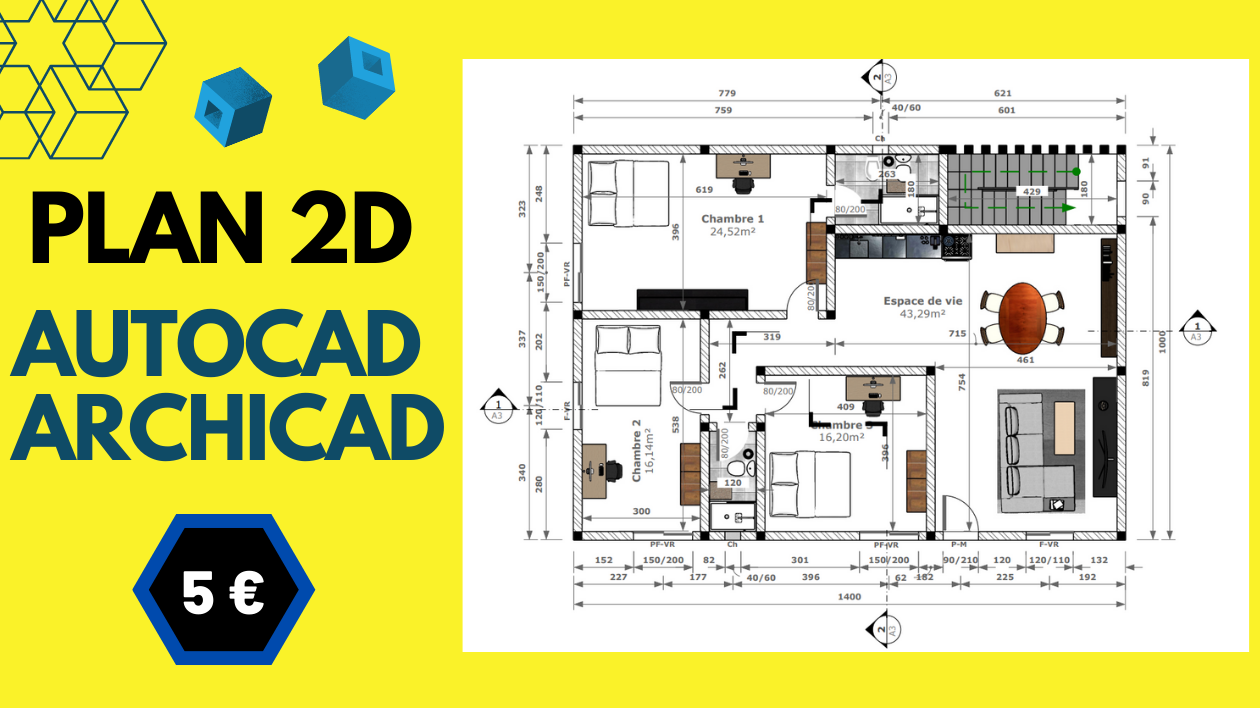 Je vais dessiner votre plan 2D sur Autocad ou Archicad par MustaphaHADDOU