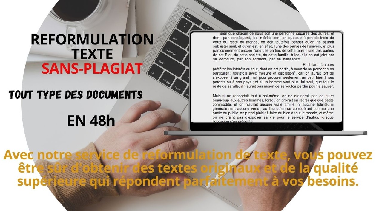 Je vais réaliser la reformulation sans plagiat de votre texte document ...