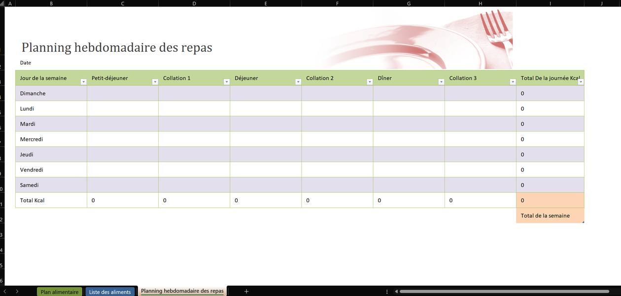 Je vais crée un fichier Excel pour vos repas option poids et activité ...