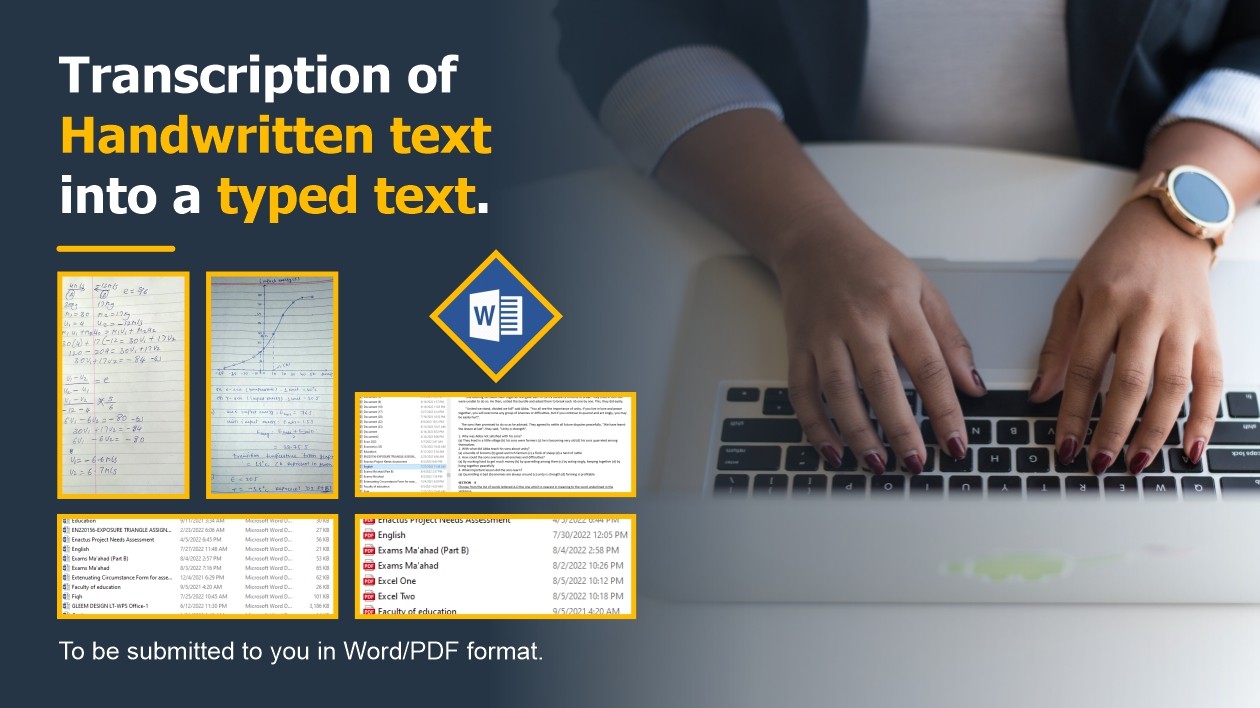 I will convert your handwritten text to typed text and send to you in word or PDF format by salamie