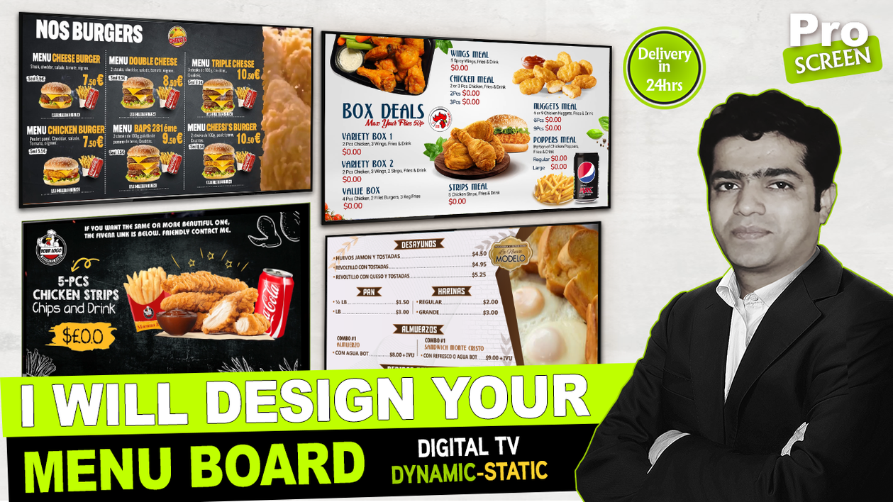 I will design digital menu boards for TVs: Dynamic/Static menus for ...