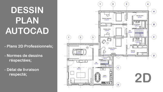 Je vais dessiner votre PLAN en 2D sur AutoCAD par ZIZI_Tarik