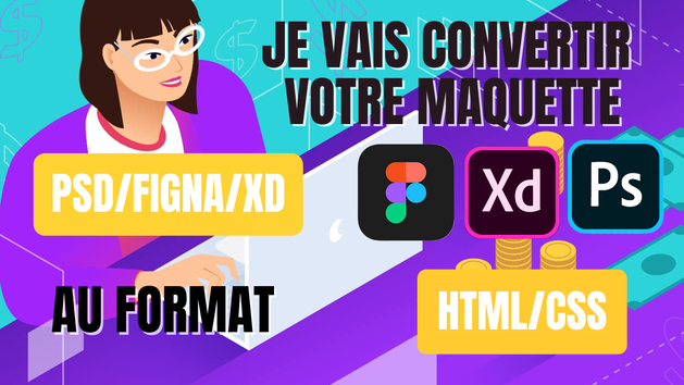 Je vais convertir votre maquette PSD / XD / FIGMA en HTML / CSS par Kihura