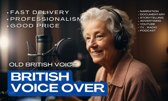 I will record a professional old british female voice over 100 words by ...