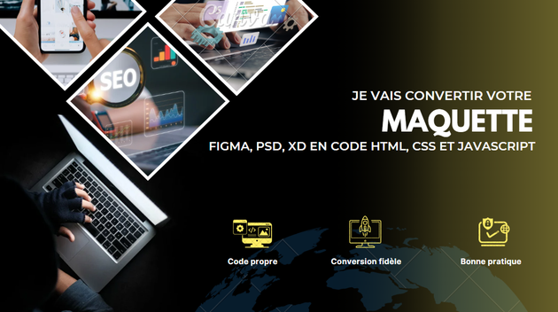 Je vais convertir votre maquette Figma, psd, xd en code HTML, CSS et JAVASCRIPT par Codifyx