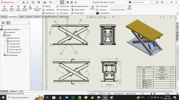 I will Create Adjustable Work Bench Assembly & Drawings using Solid ...