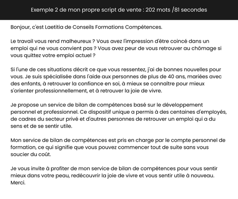 Je vais rédiger un script pour parler de votre offre de service et vous ...