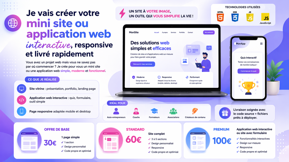 Je vais créer votre mini site ou application web interactive ...