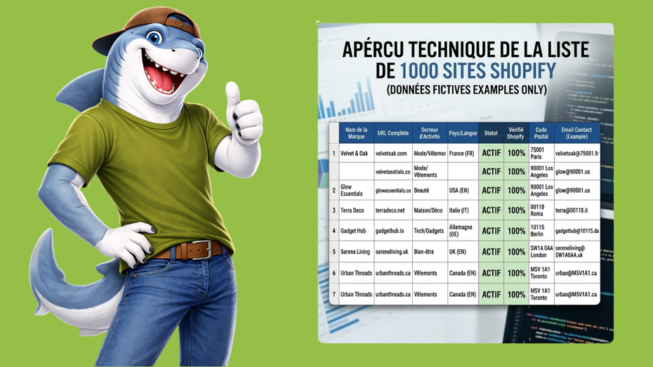 Je vais créer votre liste de 1000 sites Shopify pour votre prospection ...
